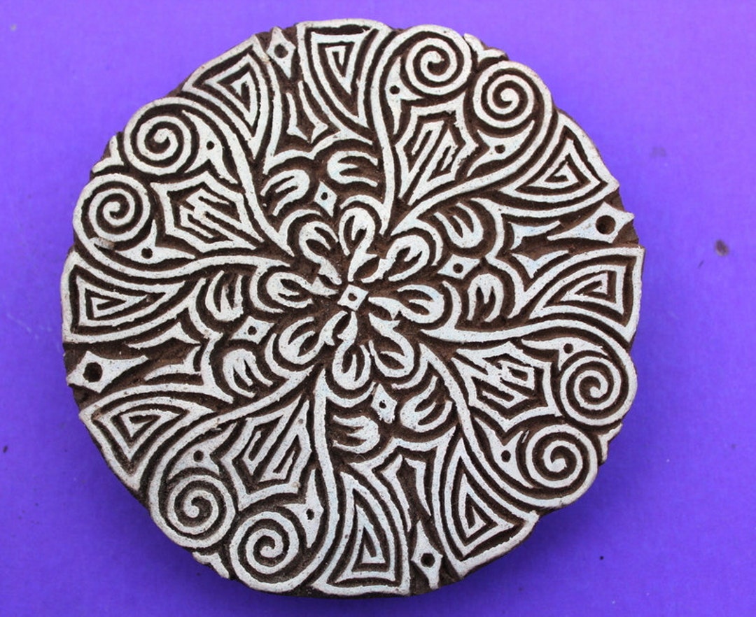 Large 5 Inch Hand Carved Wood Stamp Indian Print Block Floral ...