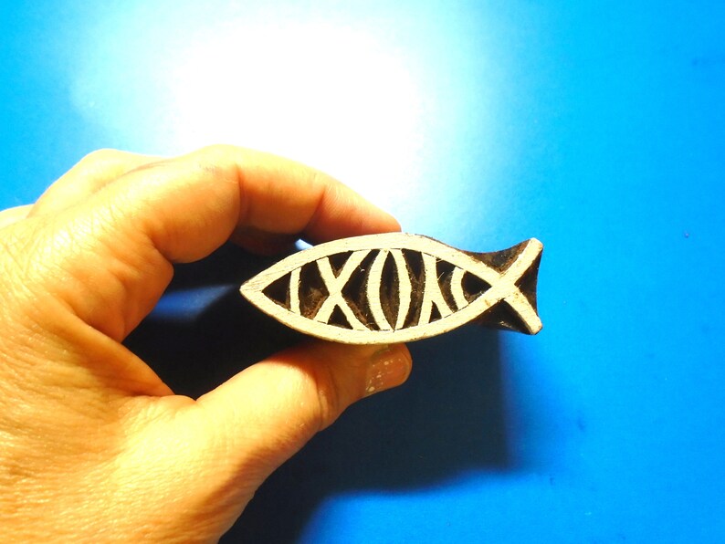 Fish Hand Carved Wood Stamp Ichthys Symbol Printing Block for - Etsy