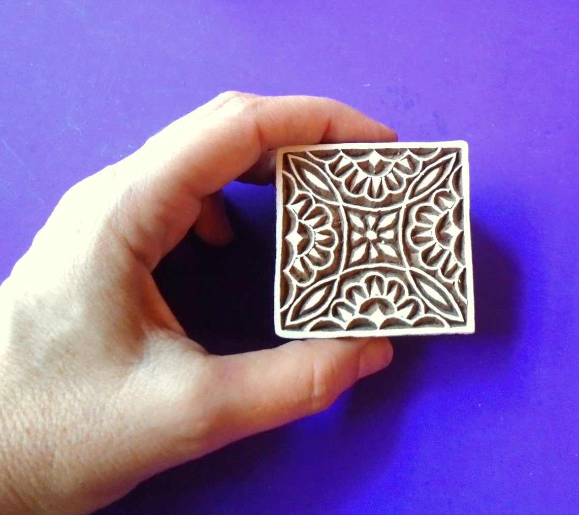 Hand Carved Wood Square Stamp Fabric Textile Pottery Clay | Etsy