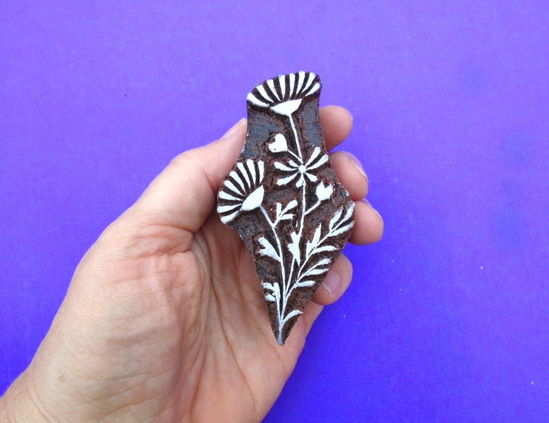 Daisy Flower Stalk Hand Carved Wood Stamp Clay Textile Indian Print ...