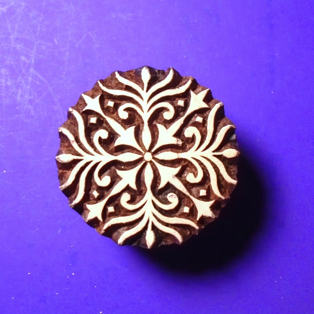 Hand Carved Round Wood Fabric Pottery Textile Stamp Indian - Etsy