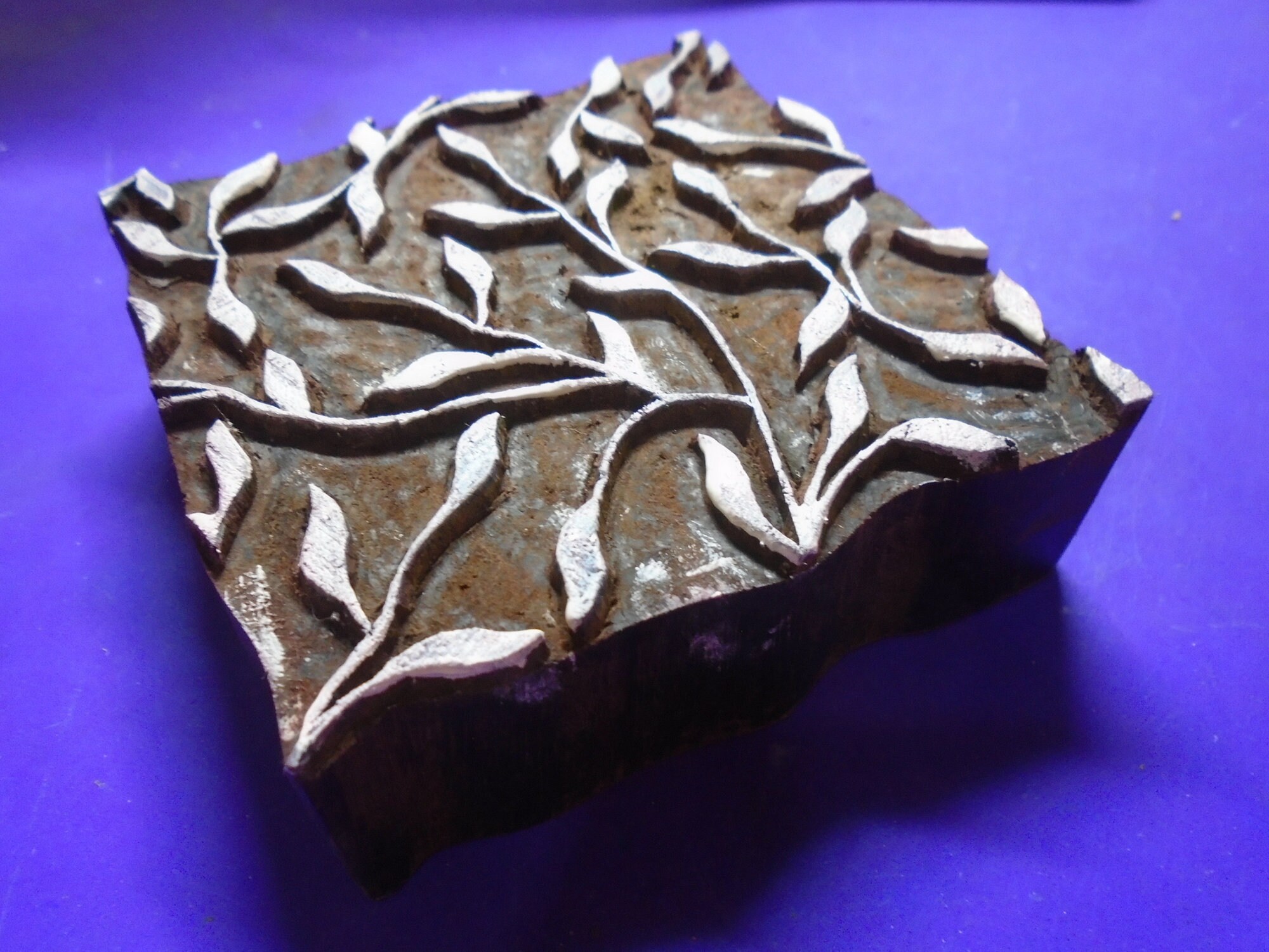 Hand Carved Large Leaf Square Wood Stamp Textile Pottery | Etsy