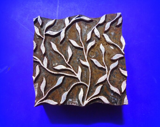 Hand Carved Large Leaf Square Wood Stamp Textile Pottery Printing Block ...