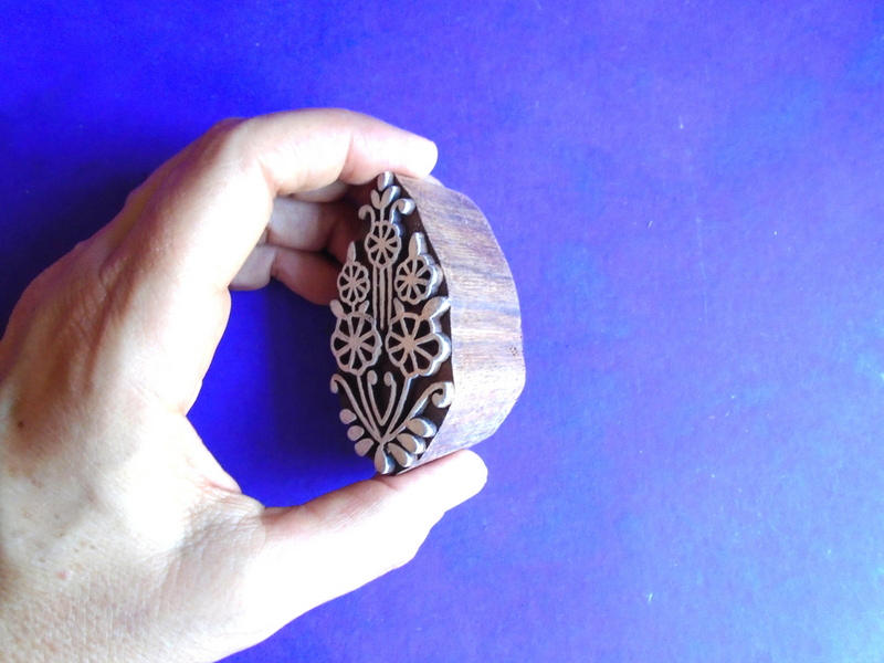 Symmetrical Flower Wood Art Deco Carved Stamp Floral Indian Fabric Clay ...