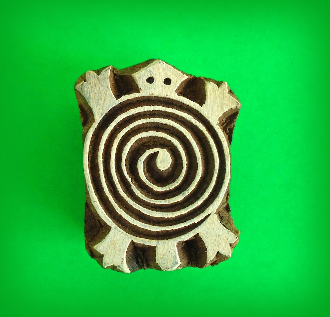 Native American Turtle Print Block Spiral Hand Carved Wood Stamp Indian ...