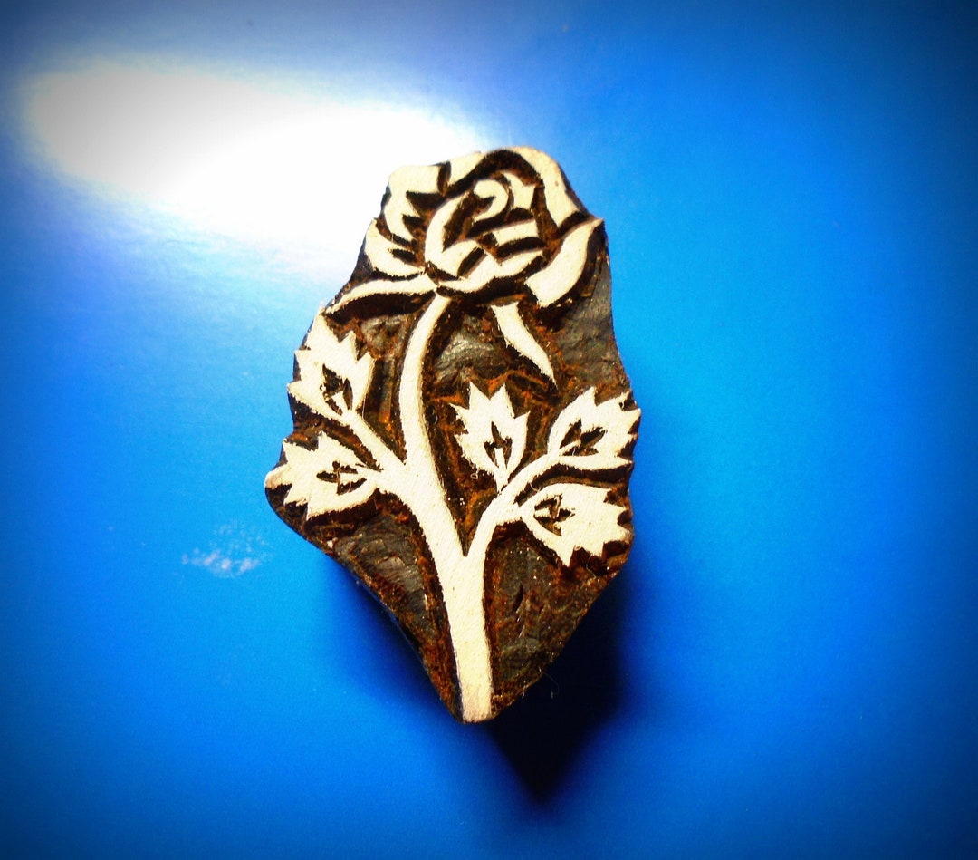 Rose Stalk Flower Hand Carved Floral Wood Fabric Textile Clay Stamp ...