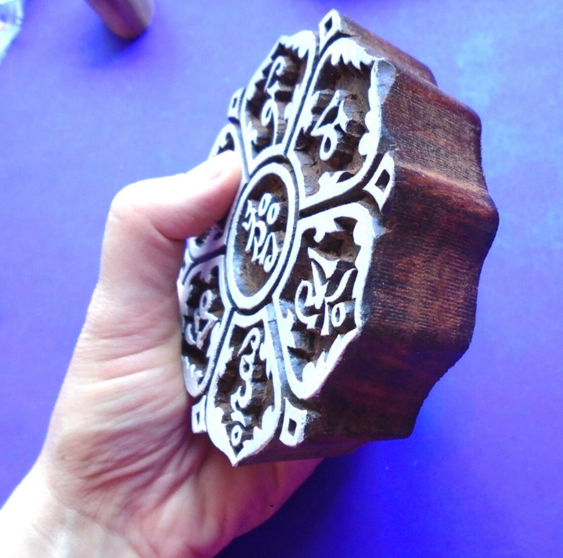 Om Mani Padme Hum Tibetan Script Round Mantra Mandala Hand Carved Wood ...