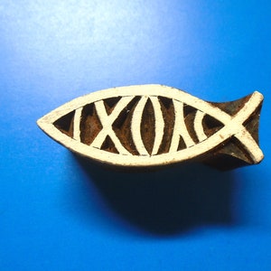 Fish Hand Carved Wood Stamp Ichthys Symbol Printing Block for Textile ...