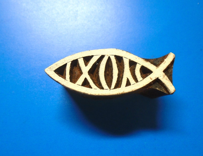 Fish Hand Carved Wood Stamp Ichthys Symbol Printing Block for - Etsy
