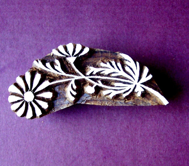 Daisy Flower Stalk Hand Carved Wood Stamp Clay Textile Printing Block ...