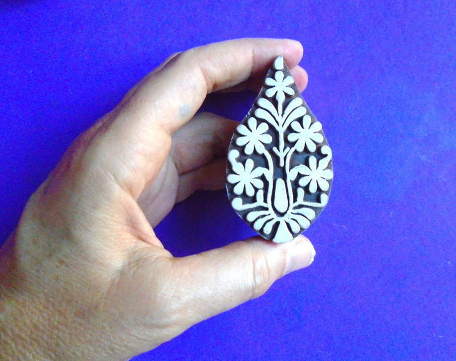 Symmetrical Flower Wood Carved Stamp Floral Indian Fabric Clay - Etsy