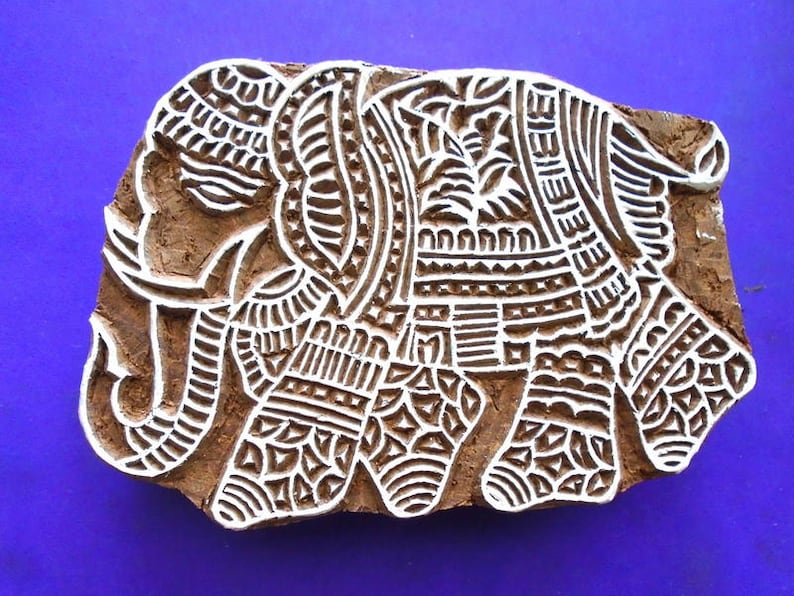 Elephant Large Hand Carved Wood Stamp Animal Indian Print Block (AN27 ...