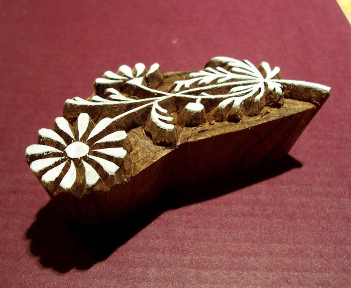 Daisy Flower Stalk Hand Carved Wood Stamp Clay Textile Printing Block ...