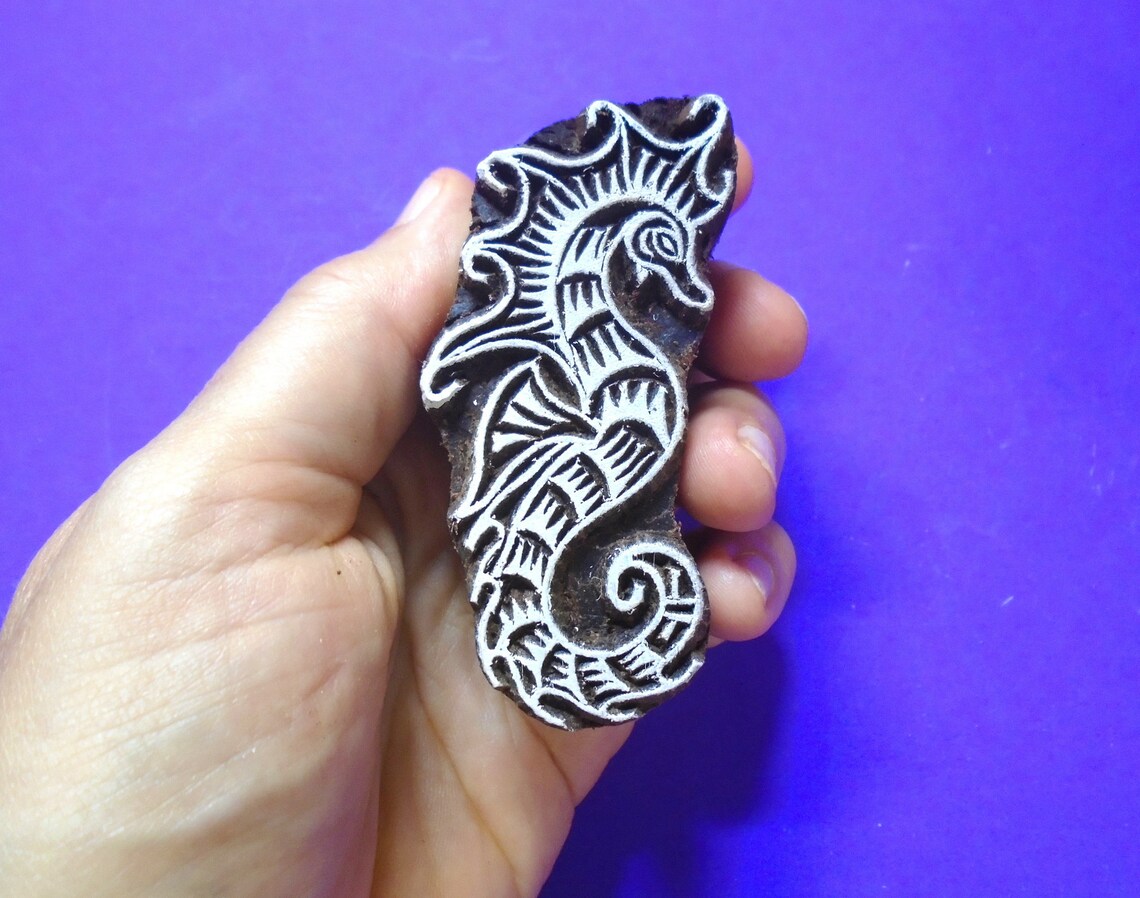 Seahorse Hand Carved Wood Batik Stamp Sea Creature Sea Horse Ocean ...