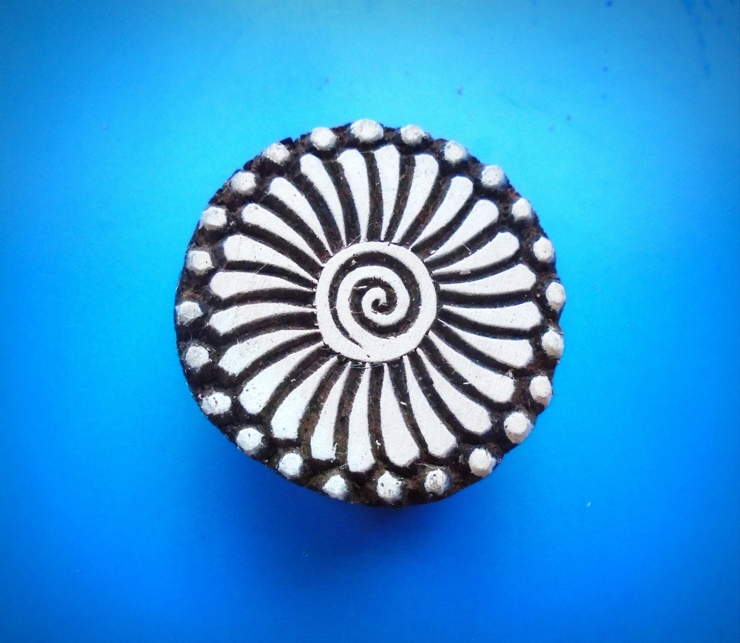 Spiral Flower Wood Pottery Batik Henna Stamp Indian Round Textile ...