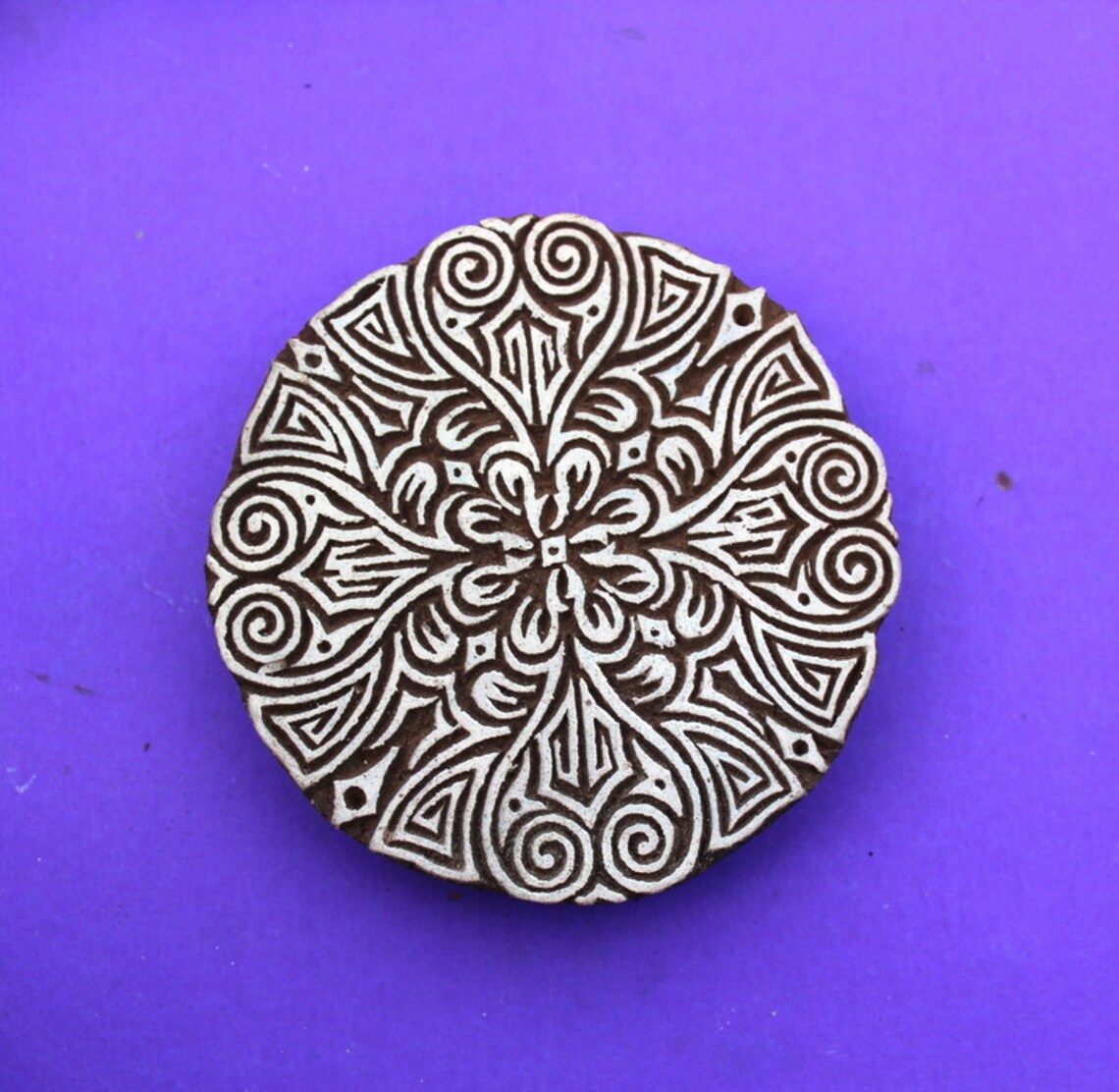 Large 5 Inch Hand Carved Wood Stamp Indian Print Block Floral ...