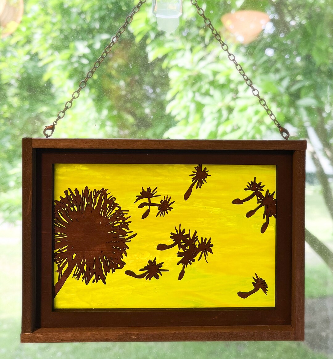 Dandelion Fluff - Stained Glass and Stacked Wood Handmade Sun Catcher ...