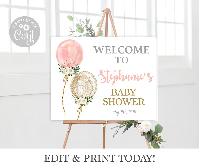 Baby Shower Welcome Sign Girl Pink Balloons Welcome Sign - Etsy