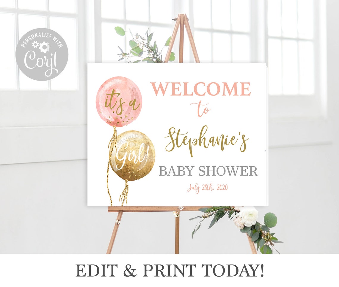 Pink Balloons Welcome Sign It's a Girl Welcome Sign | Etsy