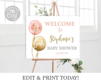 Editable Pink Balloon Welcome Sign, Baby Shower Party Printable Sign ...