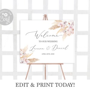 Desert Wedding Welcome Sign, Pampas Grass Wedding Sign, Instant ...