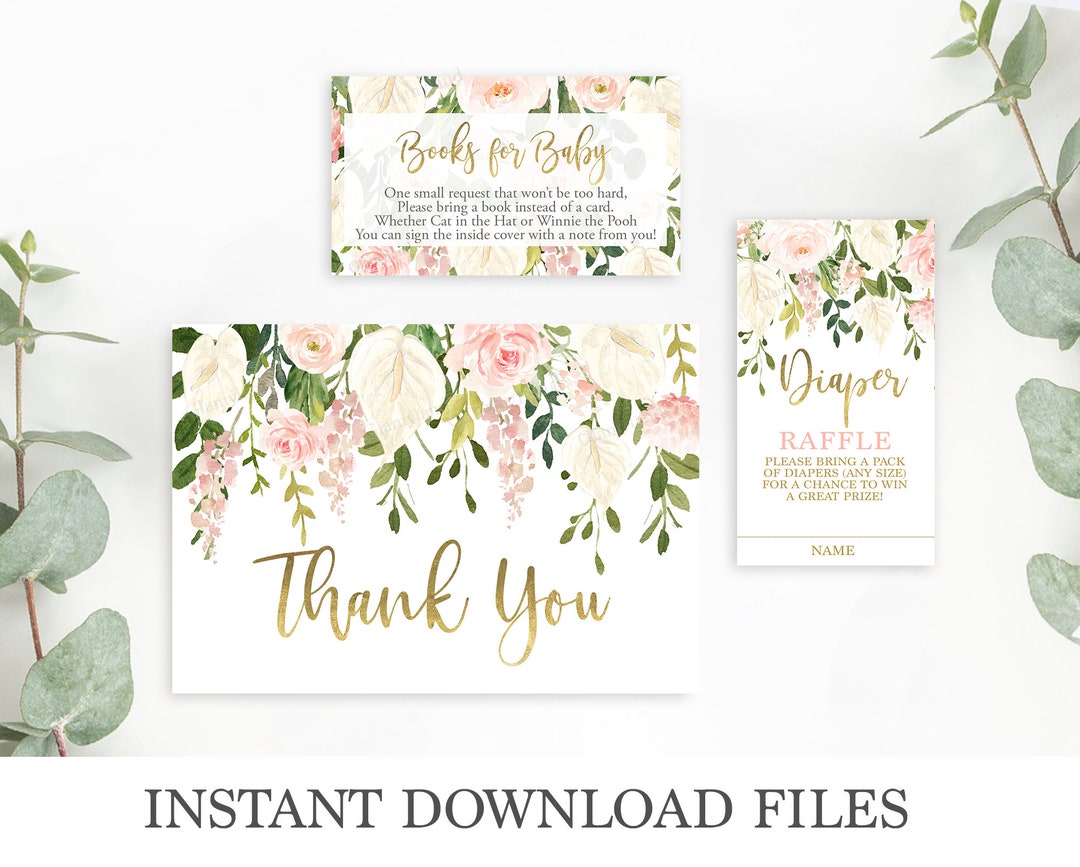 Blush Pink Baby Shower Bundle, Thank You Cards, Bring a Book, Diaper ...