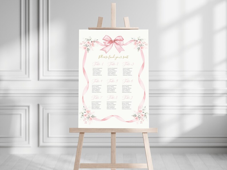 Pink Bow Baby Shower Seating Chart: Editable Template - Etsy