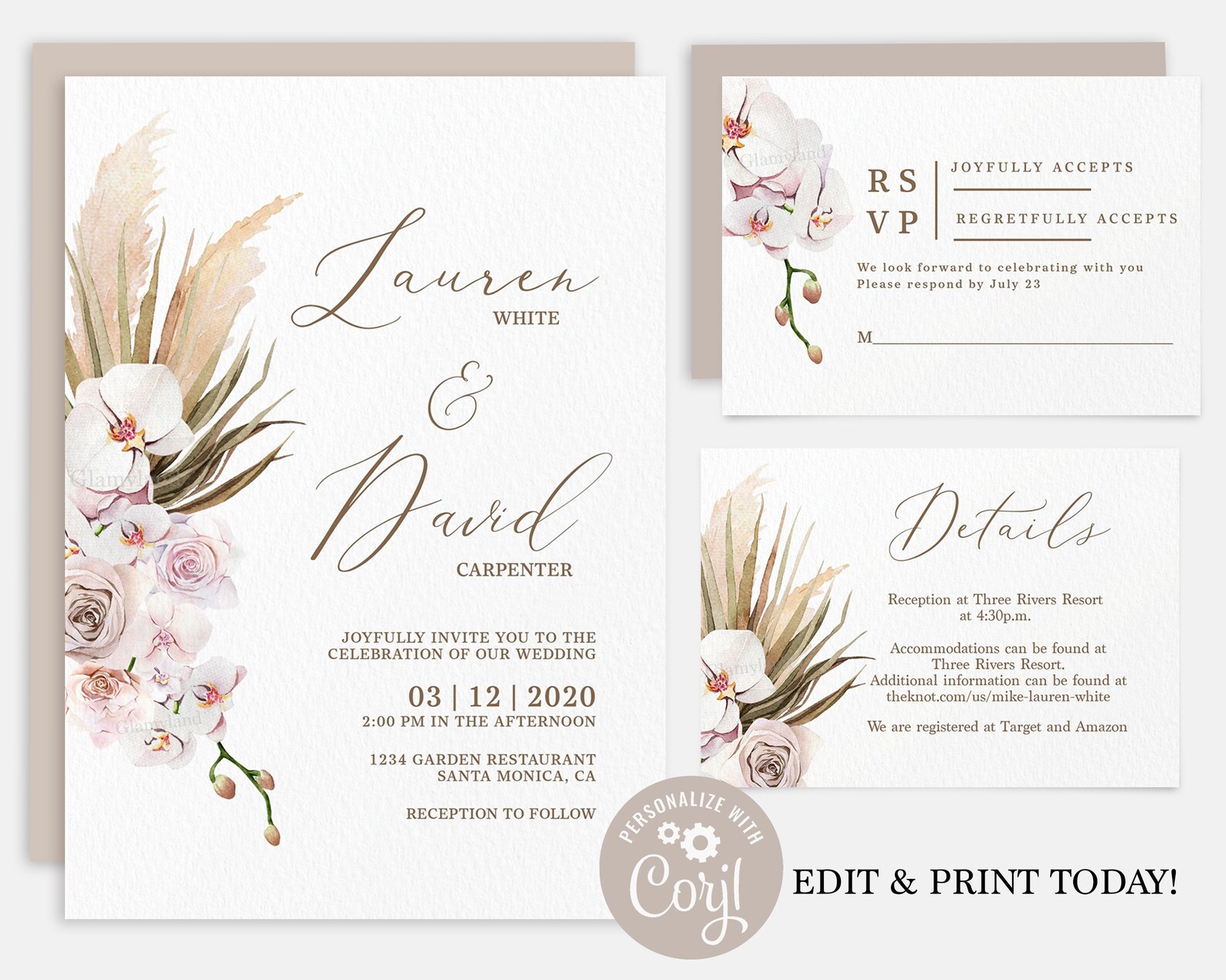 Boho Wedding Invitation Set Instant Download Editable - Etsy