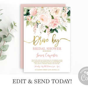 Editable Drive by Favor Tag, Pink Floral Anthurium Drive Through Baby ...