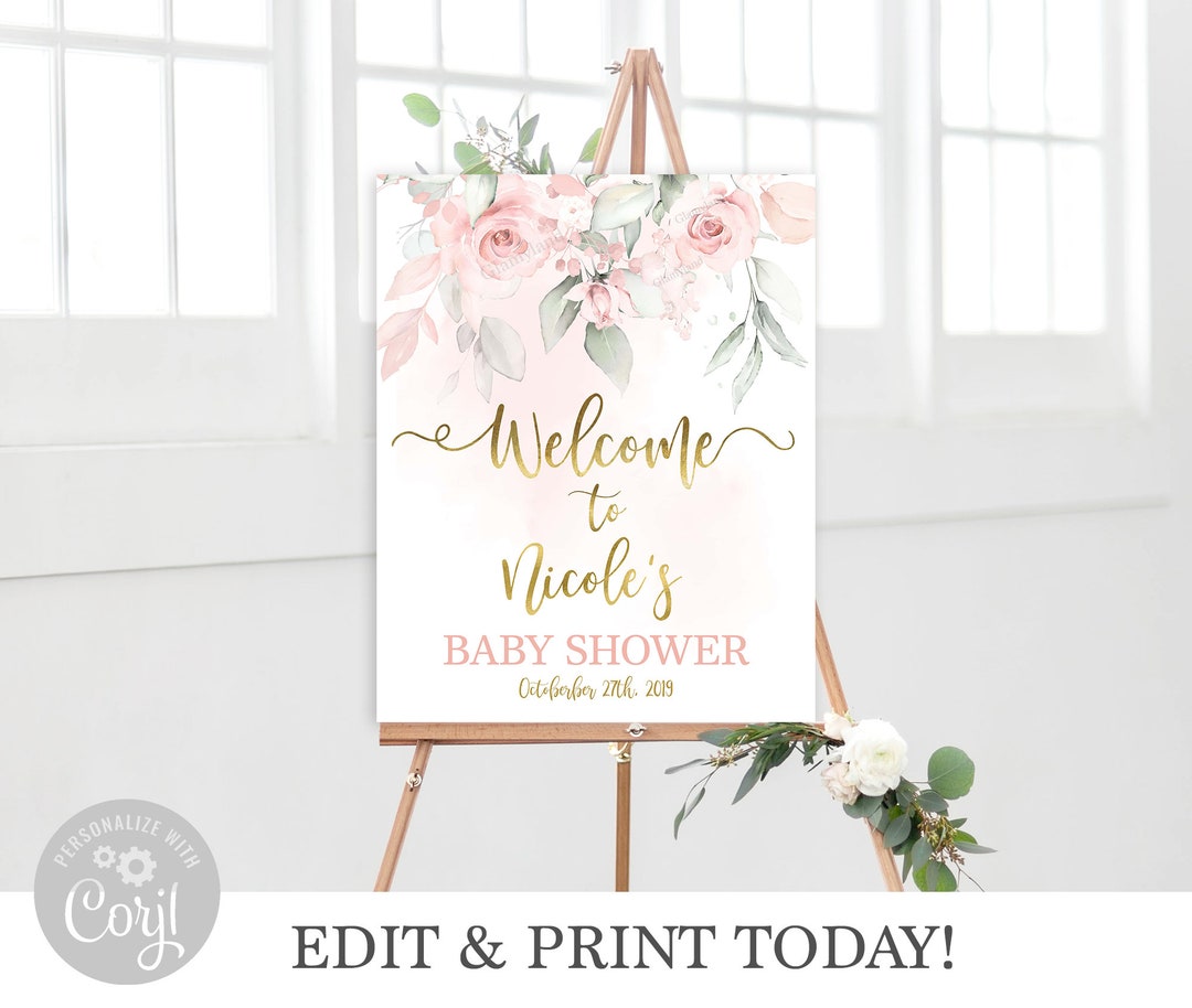 Blush Pink Baby Shower Girl Welcome Sign, Instant Download Editable ...