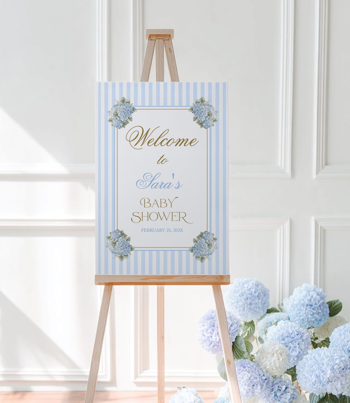Blue Hydrangea Welcome Sign for Baby Shower: Grand Millennial Preppy ...