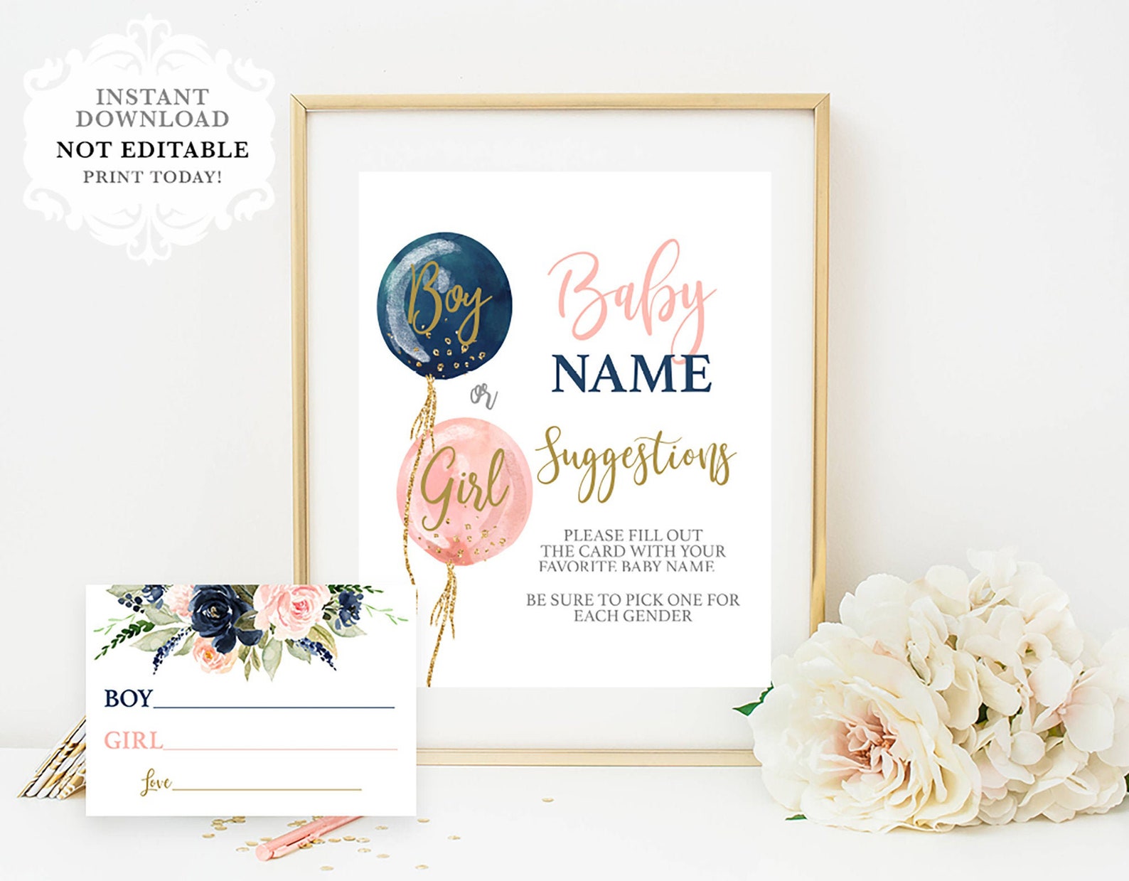 Baby Name Suggestion Sign and Card Gender Reveal Game Floral - Etsy