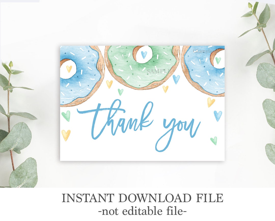 Donut Thank You Card, Blue Donuts Thank You Card, Instant Download ...