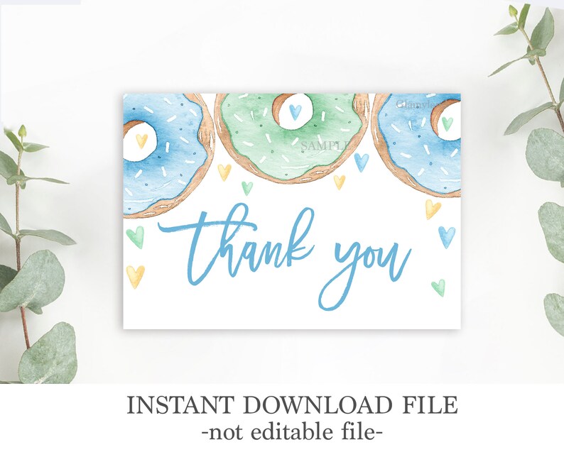 Donut Thank You Card Blue Donuts Thank You Card Instant - Etsy