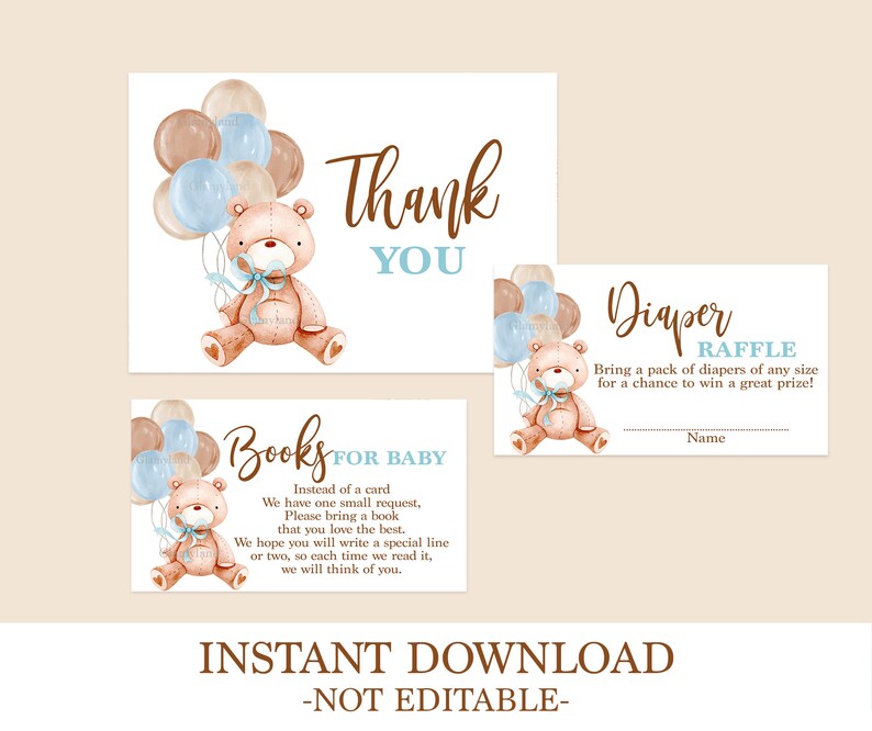 Teddy Bear Boy Favor Tag Blue Bear Tag Shower Birthday Thank - Etsy