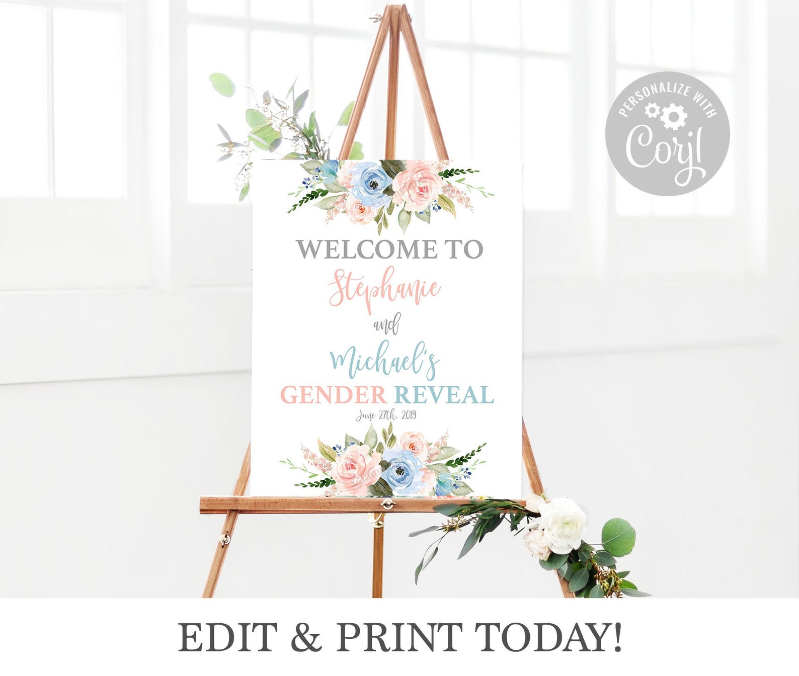 Gender Reveal Welcome Sign Floral Pink and Blue Baby Shower - Etsy