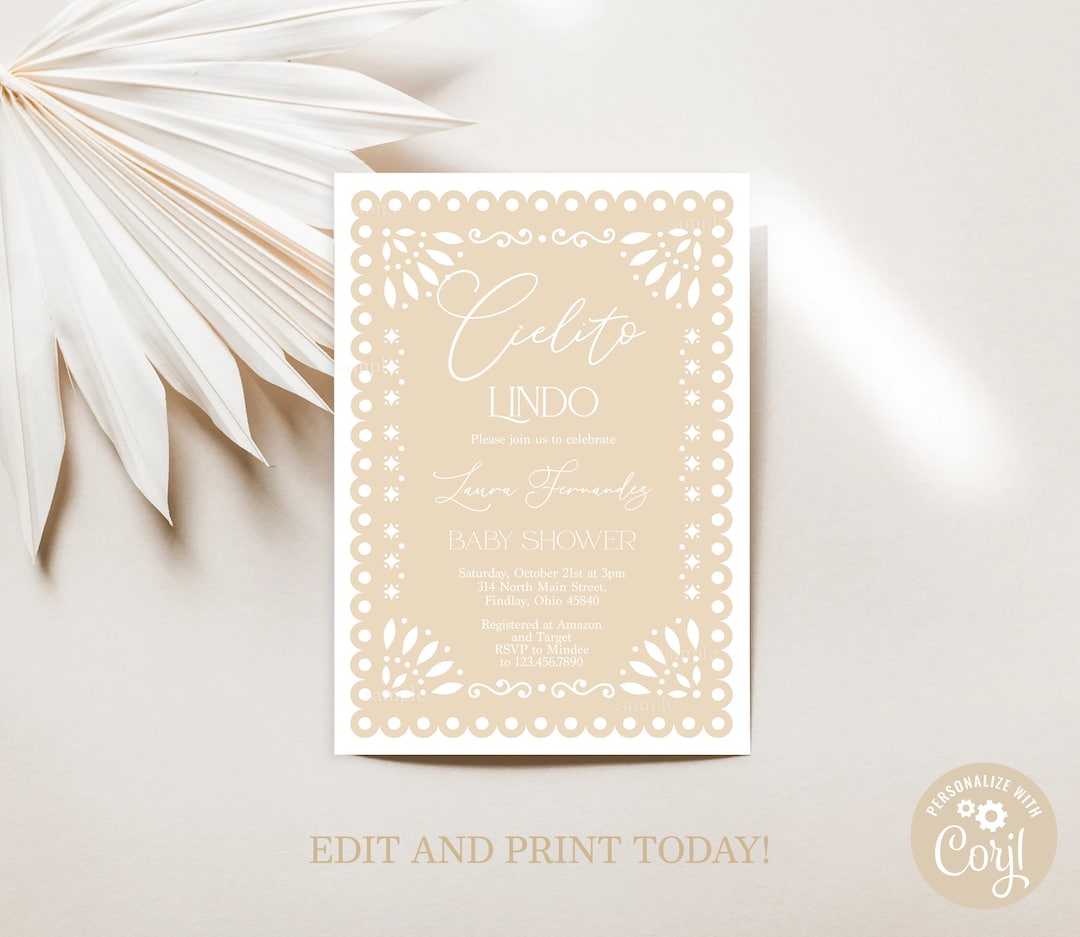 Papel Picado Baby Shower Invitation: Cielito Lindo Beige Invite ...
