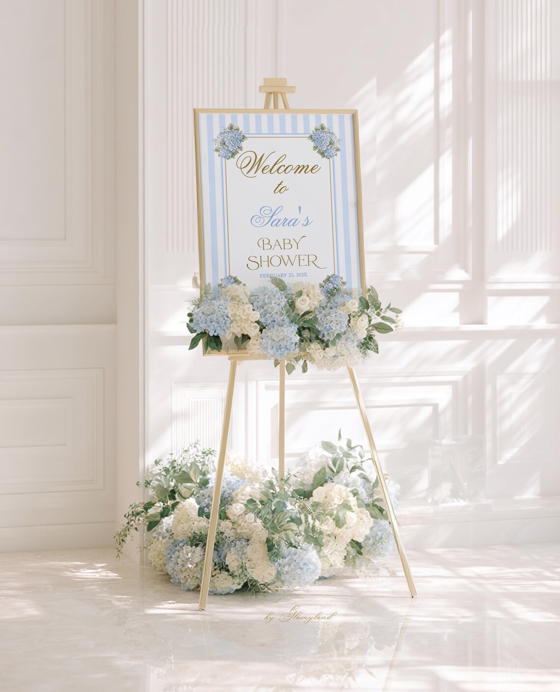 Blue Hydrangea Welcome Sign for Baby Shower: Grand Millennial Preppy ...