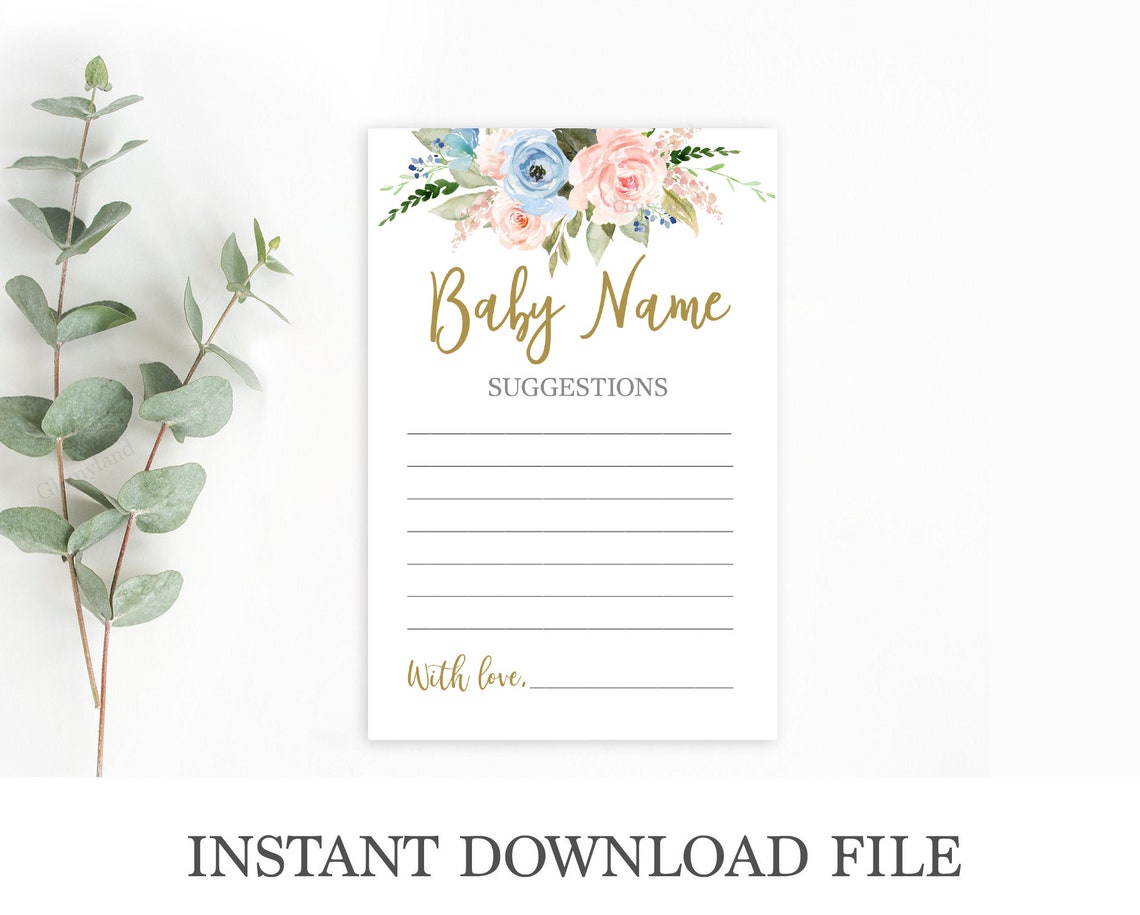 Baby Name Suggestion Card Gender Reveal Game Blue and Pink - Etsy