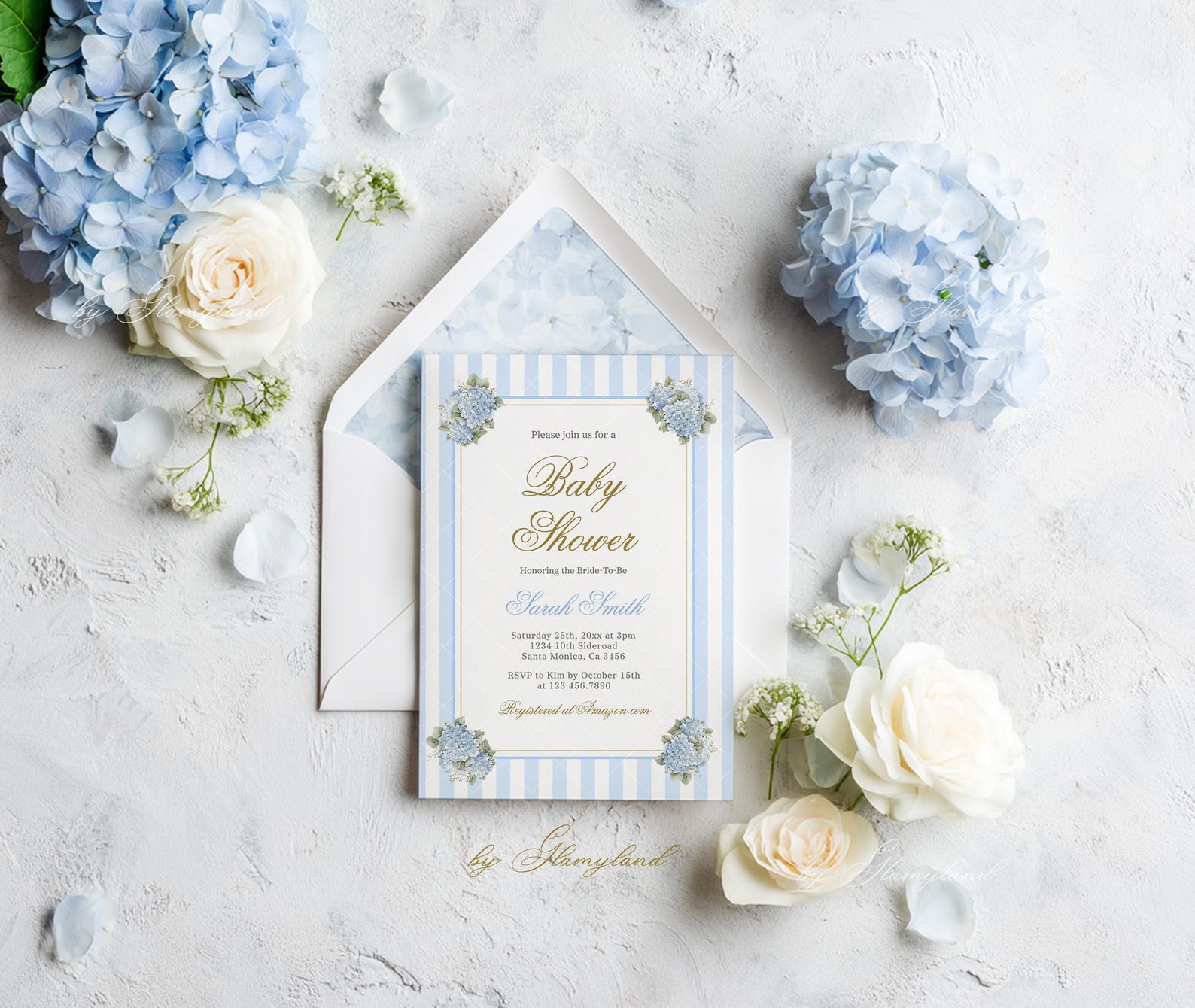 Blue Hydrangea Welcome Sign for Baby Shower: Grand Millennial Preppy ...