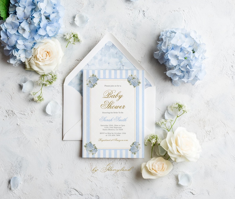 Blue Hydrangea Welcome Sign for Baby Shower: Grand Millennial Preppy ...