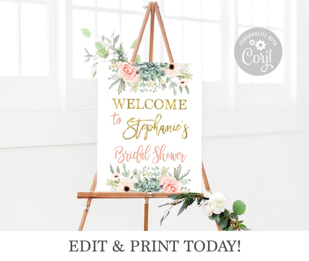 Succulents Welcome Sign, Bridal Shower, Instant Download Editable Sign ...