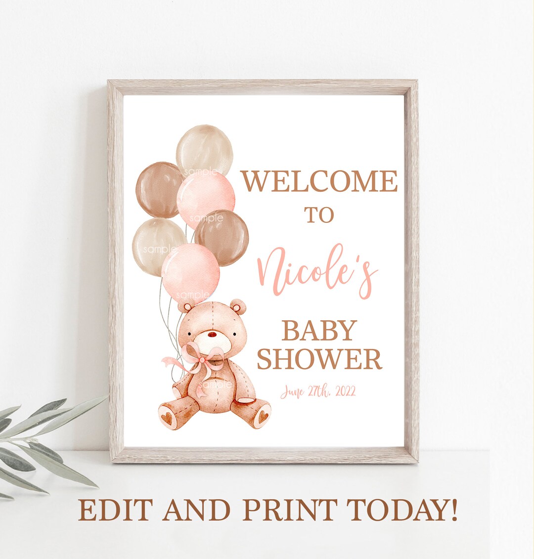 Teddy Bear Girl Baby Shower Welcome Sign, Pink Bear Welcome Sign ...