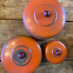 Vintage Heavy Tin/steel Unmarked Art Deco 3-can Canister Set - Red With ...