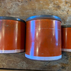 Vintage Heavy Tin/steel Unmarked Art Deco 3-can Canister Set - Red With ...