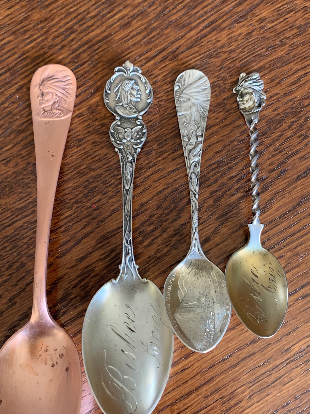 Vintage Lot of 4 Native American Themed Spoons - 3 Sterling, 1 Copper ...
