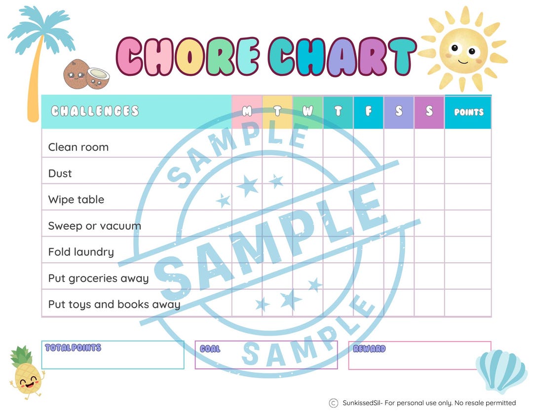 Simple Tropical Theme Chore Chart - Etsy UK