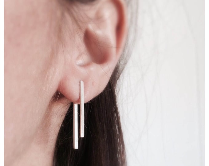 Sterling Silver Ear Jacket Earrings/ Long Bar Ear Jacket/ - Etsy
