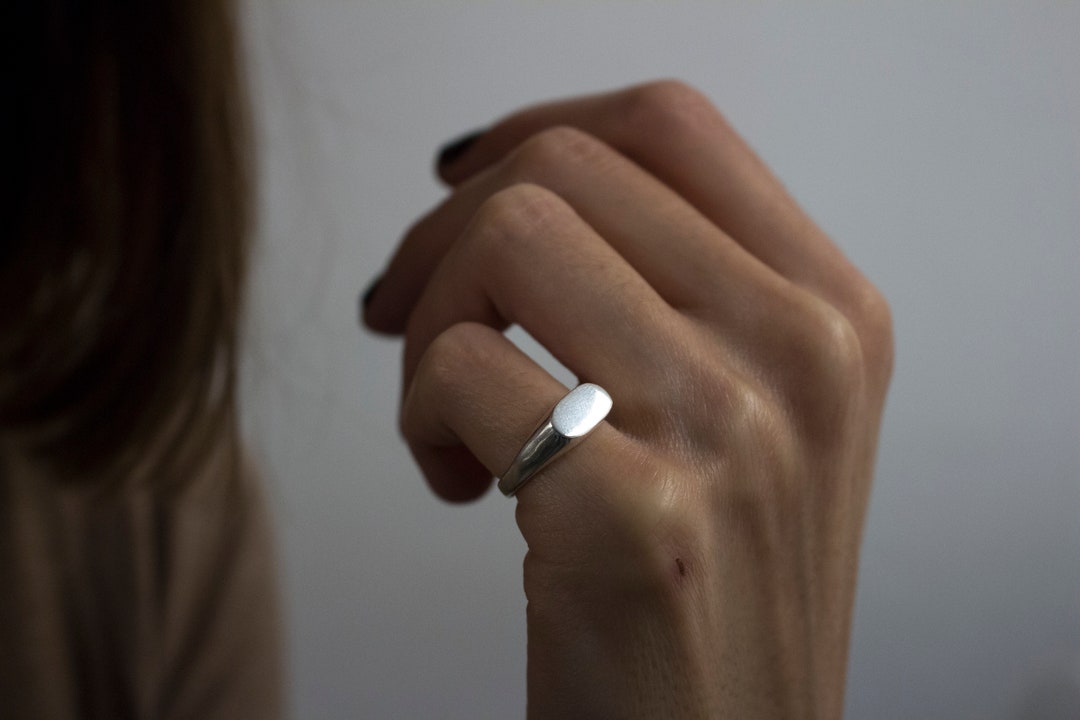 Solid Sterling Silver Signet Ring/ Oval Signet Pinky Ring/ Personalized ...