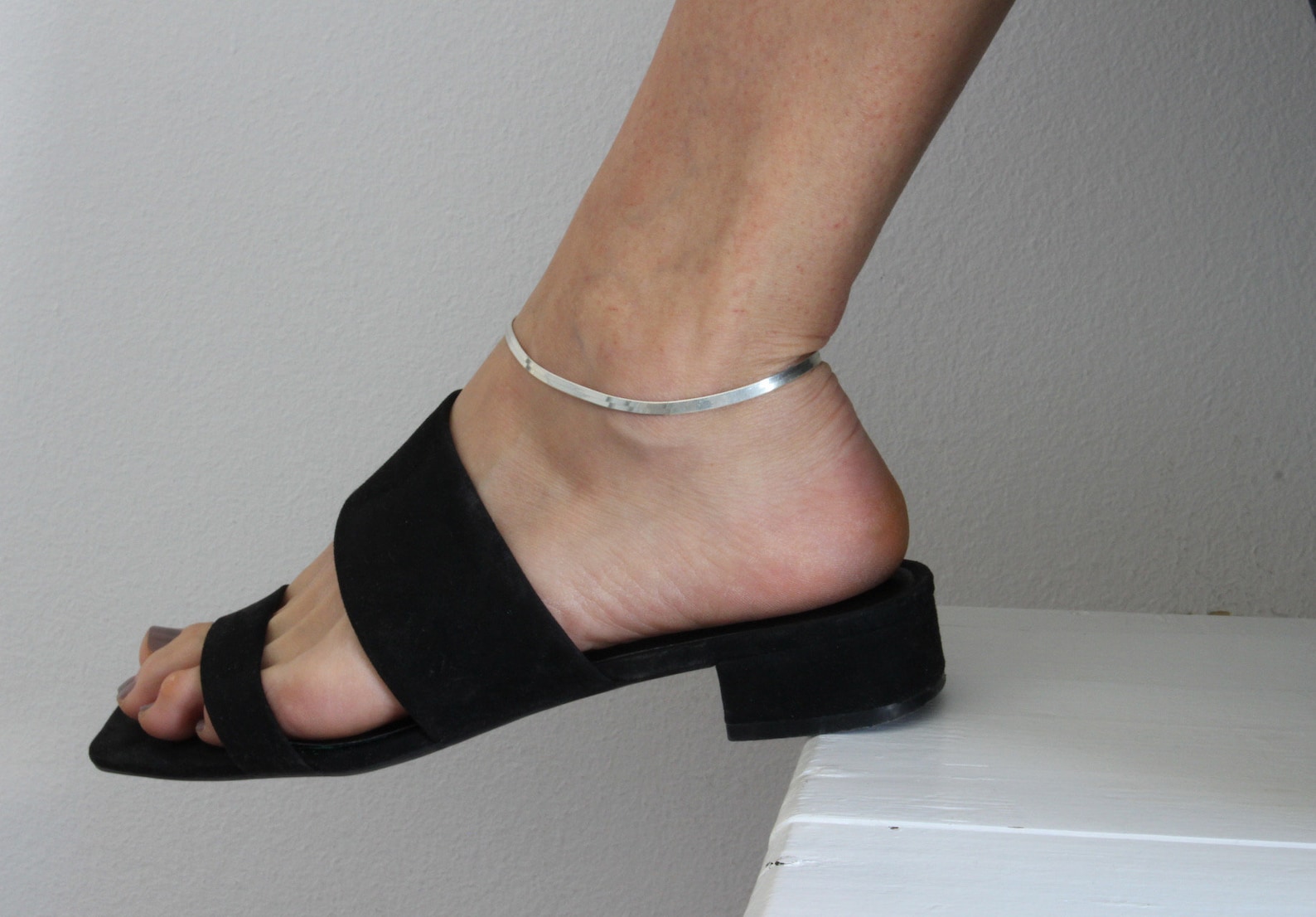 Flat Snake Anklet/ Sterling Silver Herringbone Chain/ | Etsy